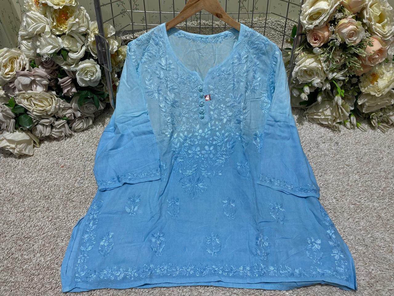 Reyon Dual shade Straight Top – Chikankari fabric