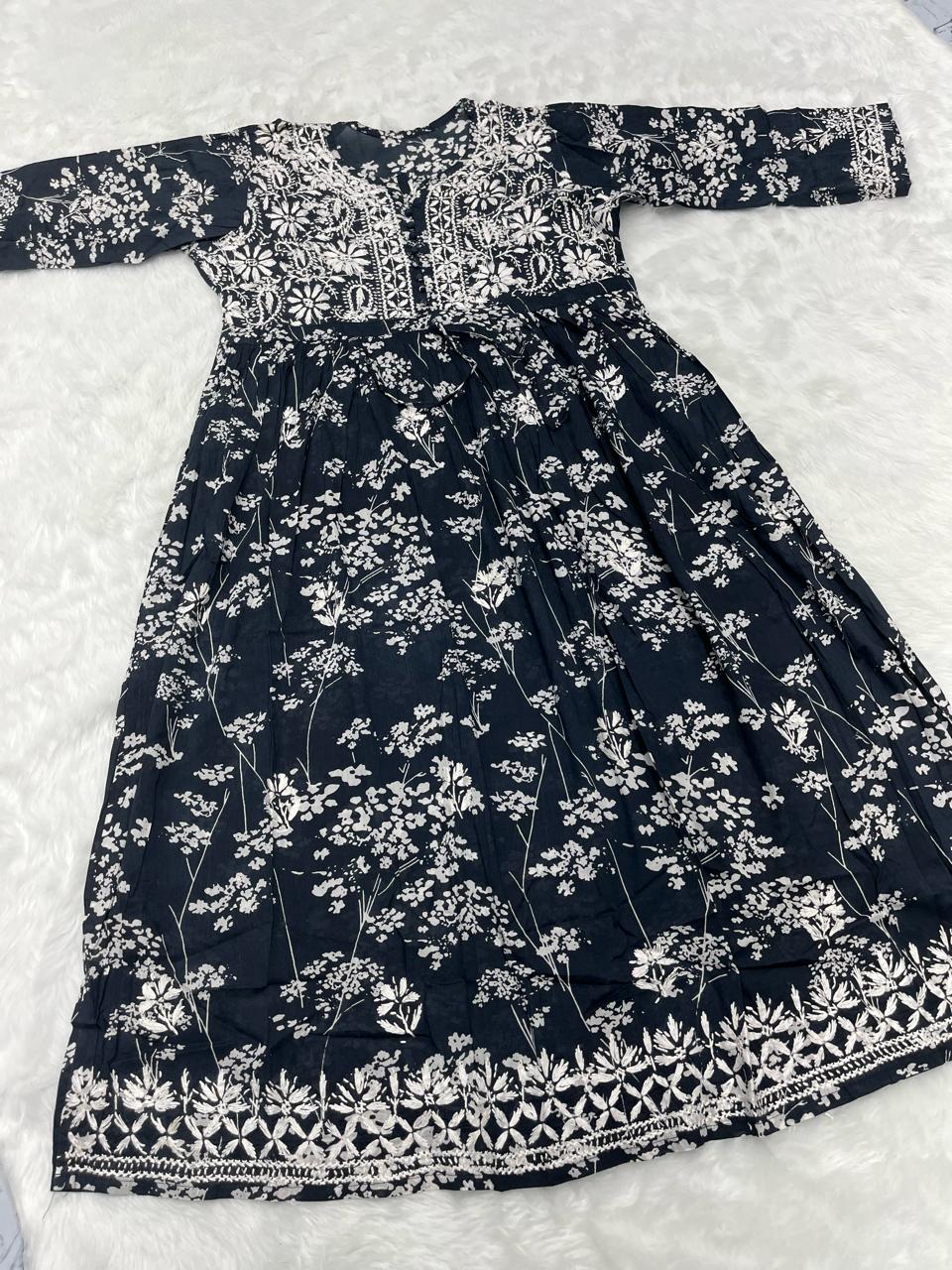 Long Gown with Adjustable Dori – Chikankari fabric