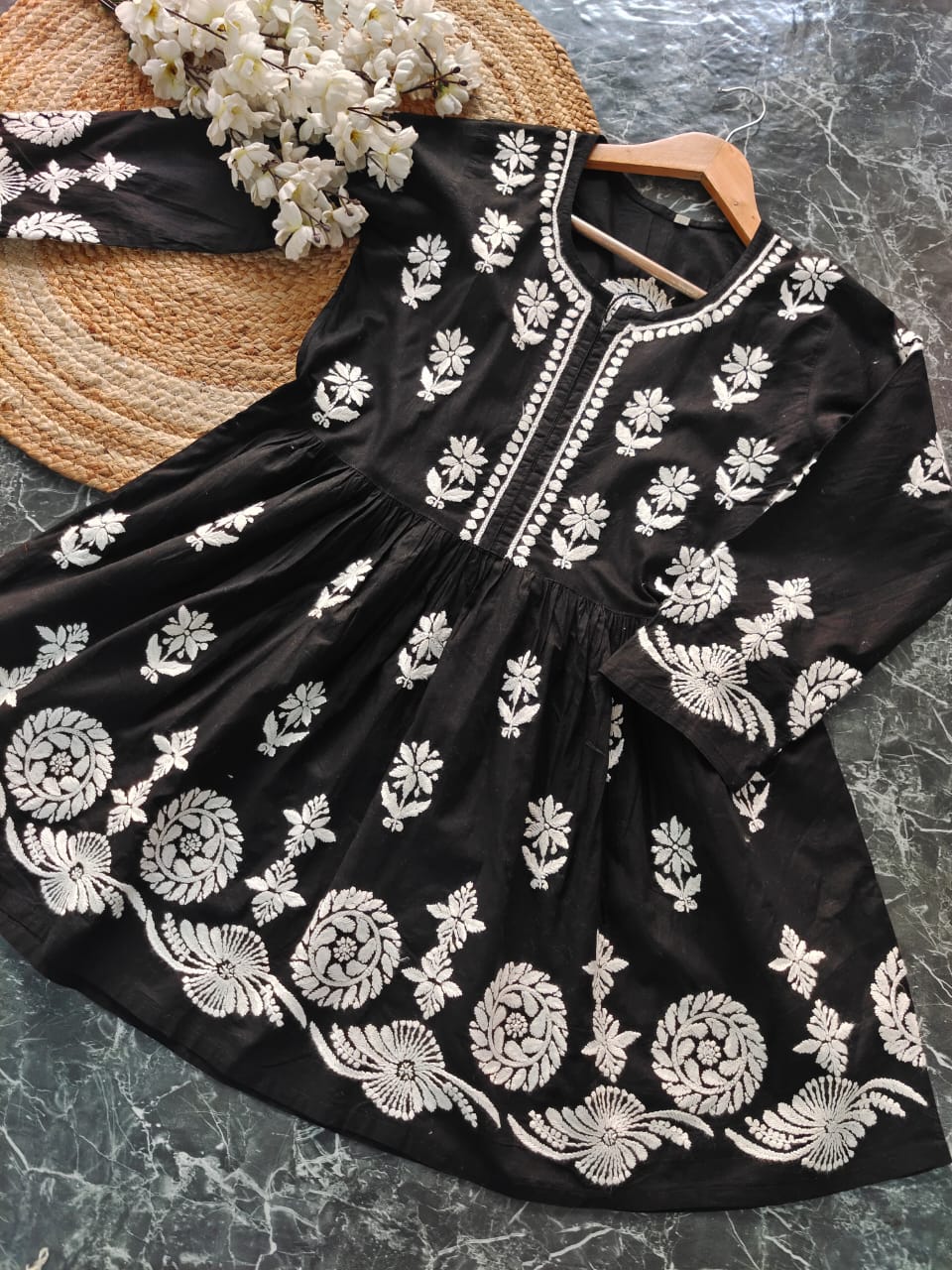 Pure cotton gown plazo set – Chikankari fabric