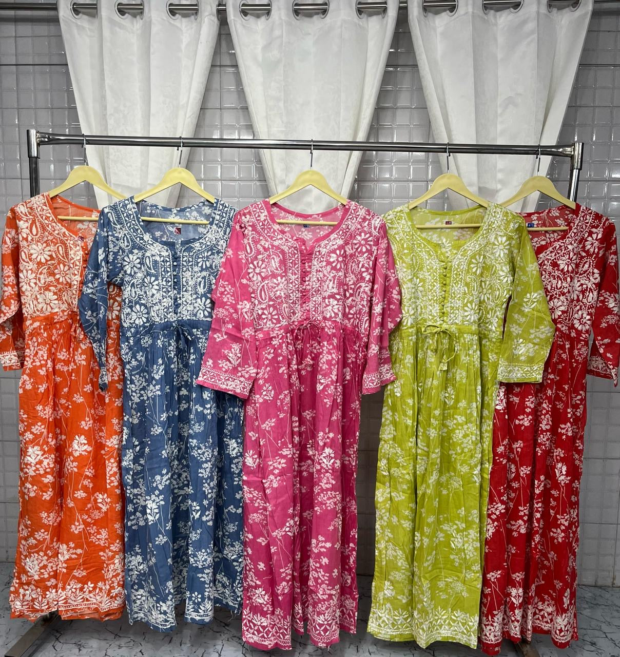 Long Adjustable Dori Gown – Chikankari fabric